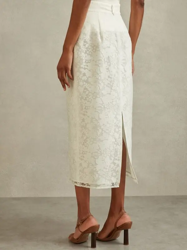 REISS Denva Burnout Floral Midi Skirt