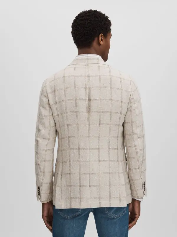 OSCAR JACOBSON Linen Blend Single Breasted Check Blazer