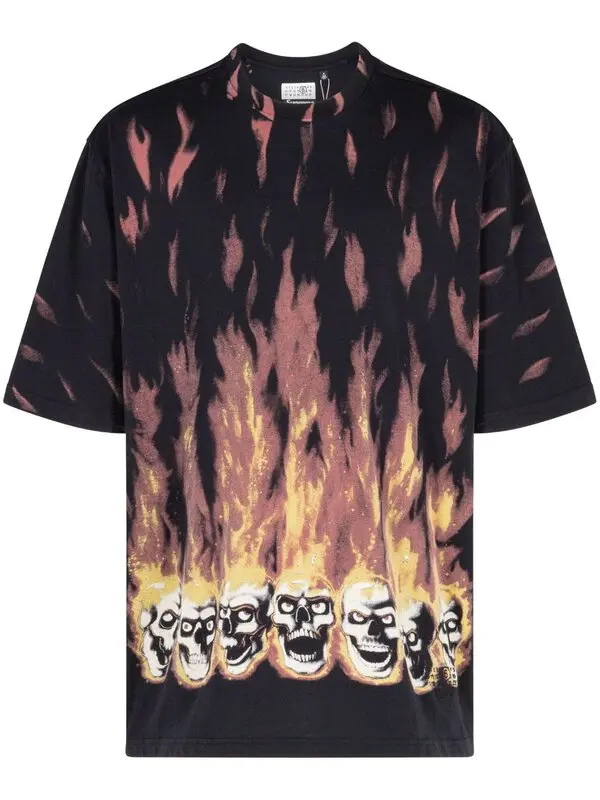 Supreme X Mm6 Maison Margiela Flame-print T-shirt - Black