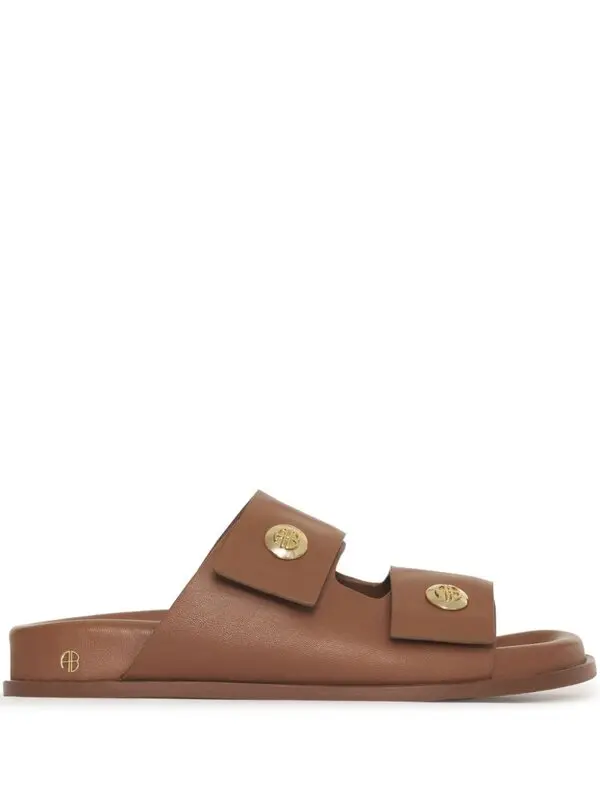 ANINE BING Ella Leather Slides - Brown