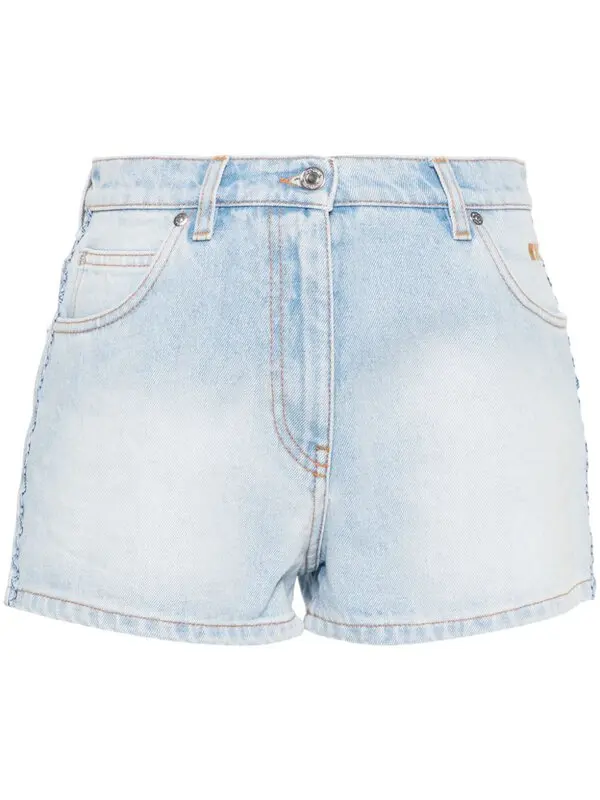 MSGM Logo-embroidered Denim Shorts