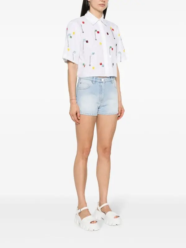 MSGM Logo-embroidered Denim Shorts