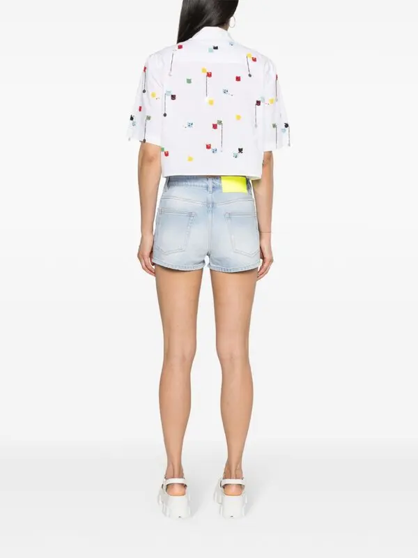 MSGM Logo-embroidered Denim Shorts