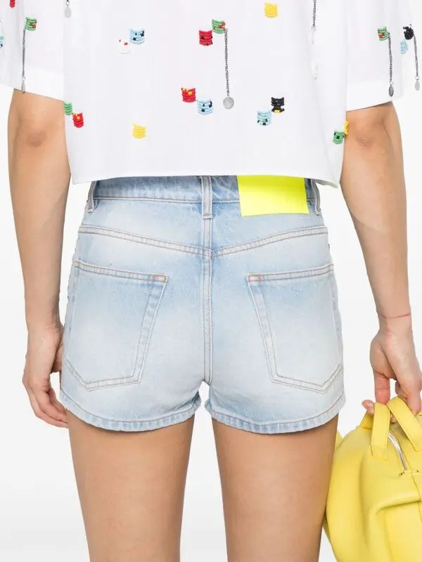 MSGM Logo-embroidered Denim Shorts