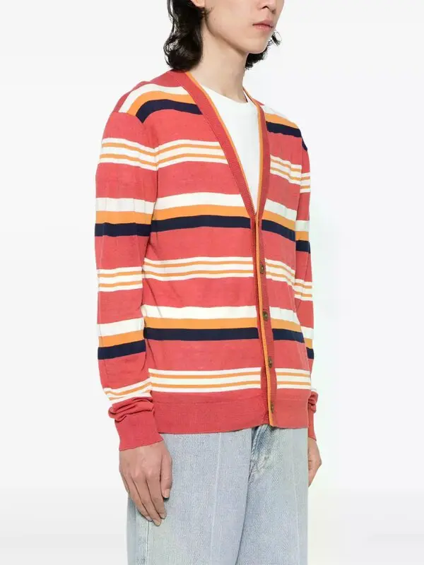 Maison Kitsuné Striped Intarsia-knit Cardigan - Red
