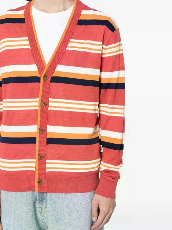Maison Kitsuné Striped Intarsia-knit Cardigan - Red