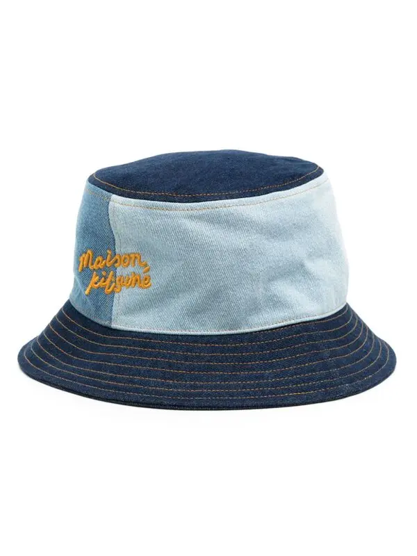 Maison Kitsuné Logo-embroidered Denim Bucket Hat - Blue