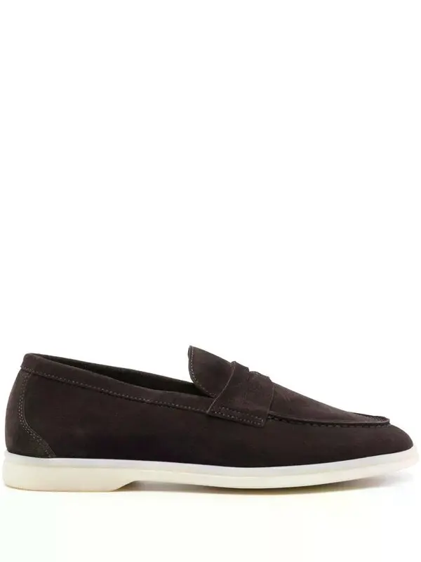 SCAROSSO Luciana Suede Penny Loafers - Brown