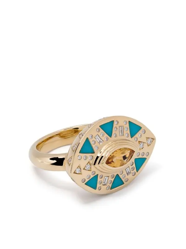Harwell Godfrey 18kt Yellow Turquoise, Citrine And Diamond Ring - Gold