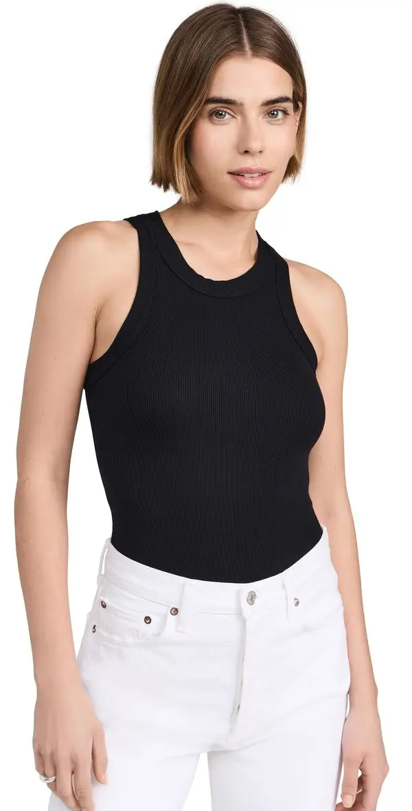 Ambitionist Ali Ribbed Racer Tank Thong Bodysuit - Black