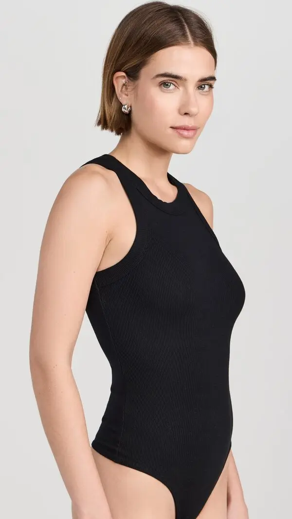 Ambitionist Ali Ribbed Racer Tank Thong Bodysuit - Black