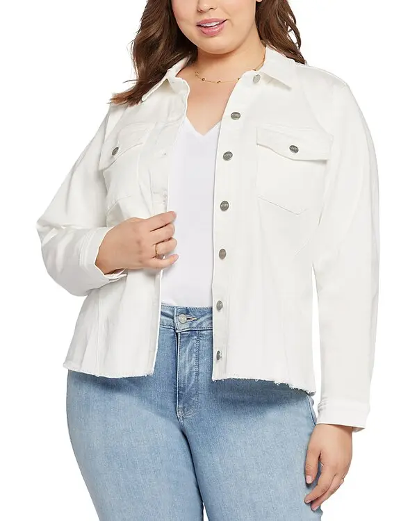 NYDJ Frayed Hem Denim Trucker Jacket - Optic White