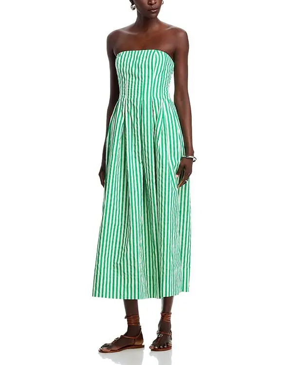 Aqua Strapless Striped Maxi Dress - Green/white