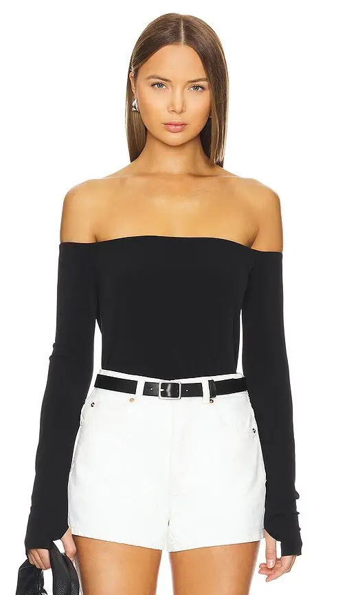 Norma Kamali Long Sleeve Off Shoulder Top - Black