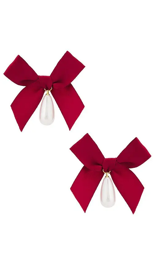 PETIT MOMENTS Bow Drop Pearl Earrings - Crimson