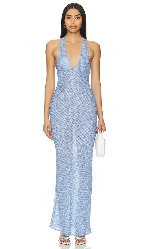 Lioness Carrie Halter Dress - Blue Check