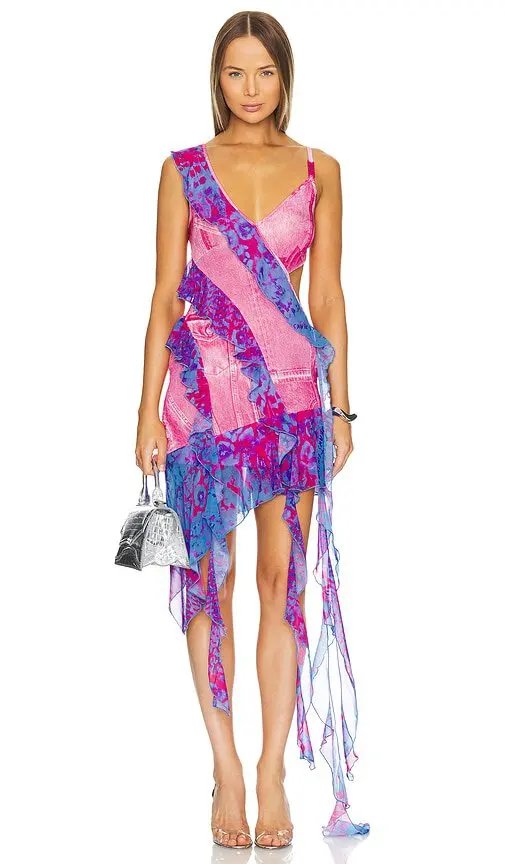Versace Ruffle Mini Dress In E401-Hot Pink - 58% Off | Editorialist