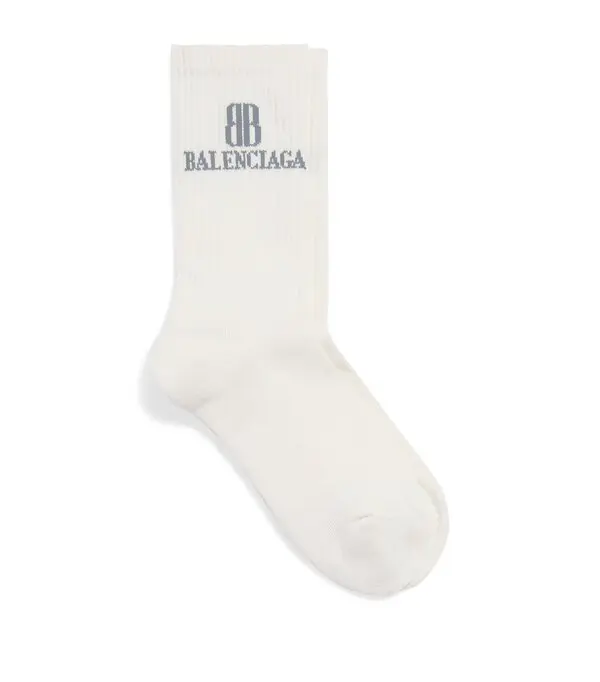 Balenciaga Cotton-blend Logo Socks - White