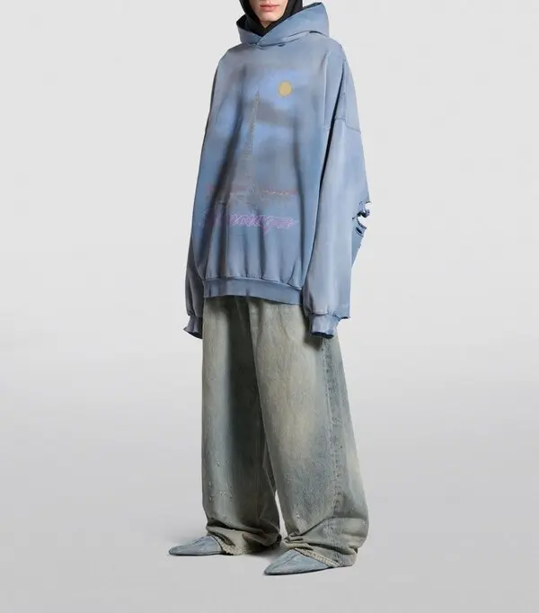 Balenciaga Oversized Paris Moon Hoodie - Blue | Editorialist