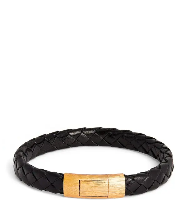 Tateossian Gold-plated Braided Leather Bracelet - Black