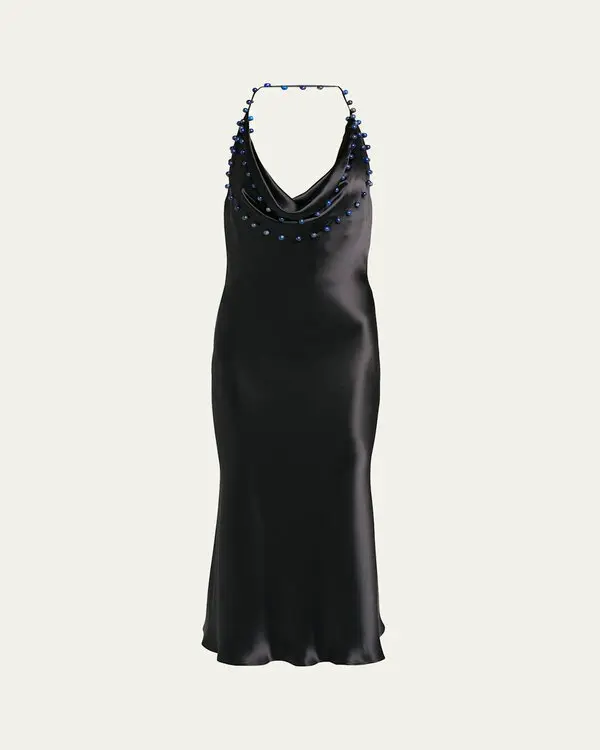 Bottega Veneta Beaded Halter Fluid Shine Dress