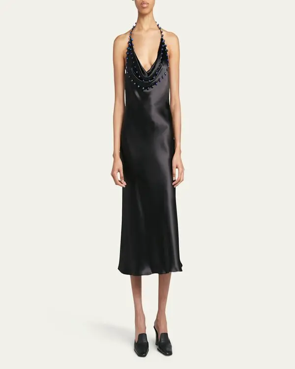 Bottega Veneta Beaded Halter Fluid Shine Dress