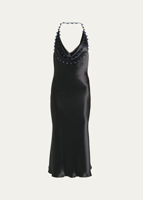 Bottega Veneta Beaded Halter Fluid Shine Dress