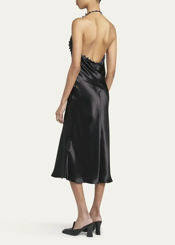 Bottega Veneta Beaded Halter Fluid Shine Dress