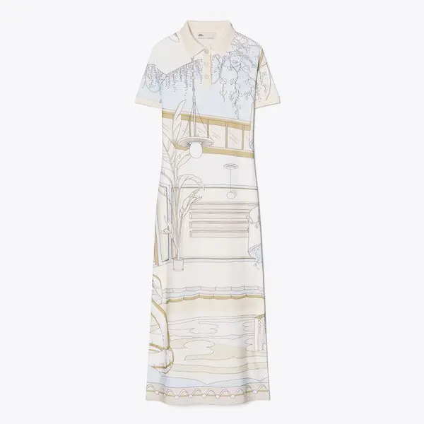 Tory Burch Printed Mesh Polo Dress - Neutral Pool