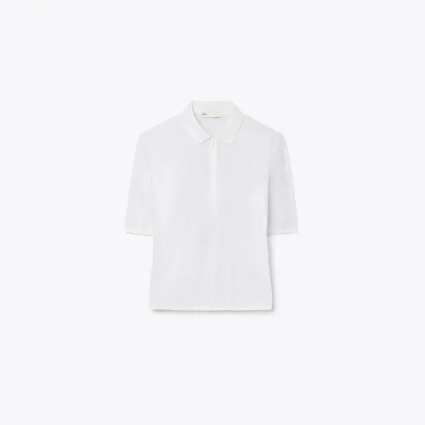Tory Burch Nylon Taffeta Zip Polo - Pearl White