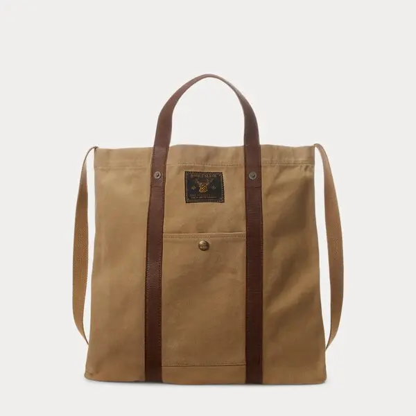 Ralph Lauren Leather-trim Canvas Tote - Khaki/brown