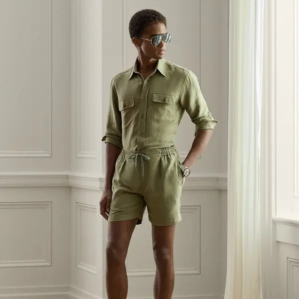 Ralph Lauren Silk-linen Short - Fern Green