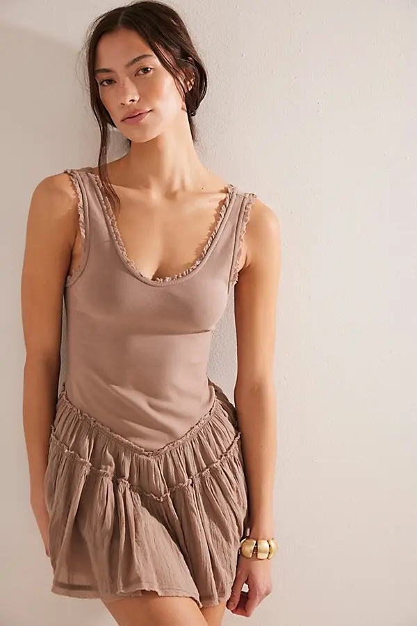 Free People Izi Drop-waist Mini Dress - Dusted Cocoa