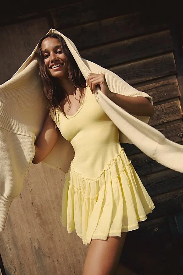 Free People Izi Drop-waist Mini Dress - Mellow Yellow