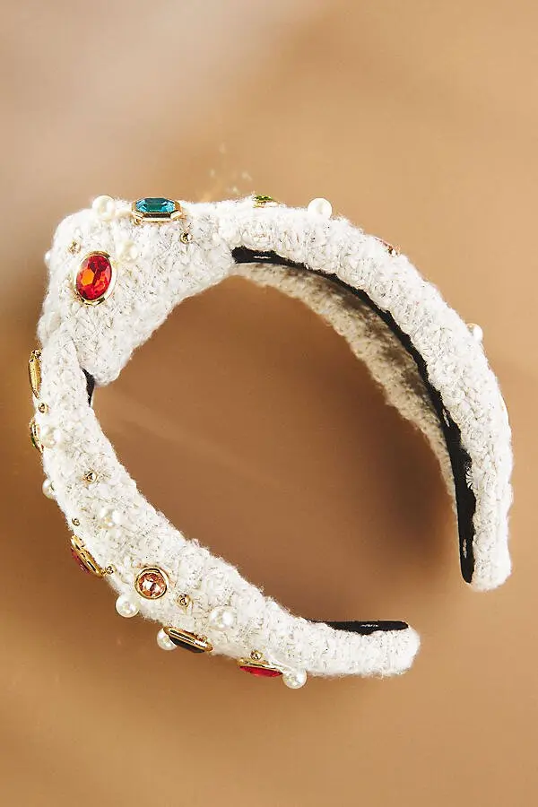 Lele sadoughi gem headband Lele Sadoughi GEM BEZEL BOUCLE KNOTTED HEADBAND - IVORY  main image 3