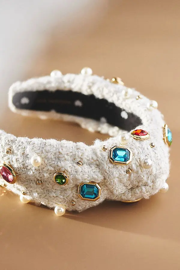 Lele Sadoughi Gem Bouclé Knot Headband In White - 28% Off  display picture 3
