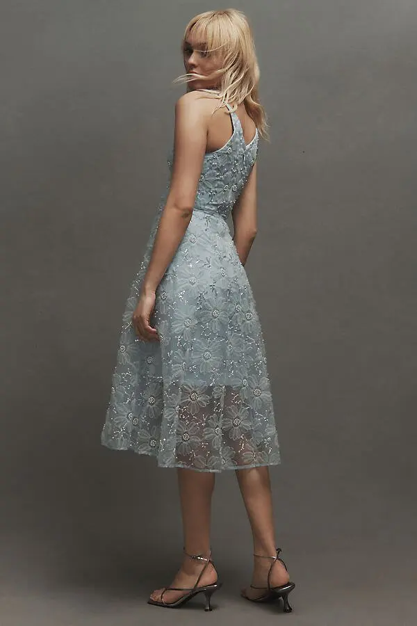 open lace back dress Rent Dress The Population Audrey Floral Effect Sage Midi Dress main image 1