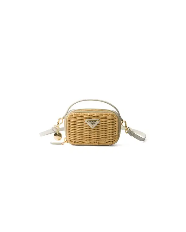 Prada Wicker And Leather Mini-pouch - Neutral