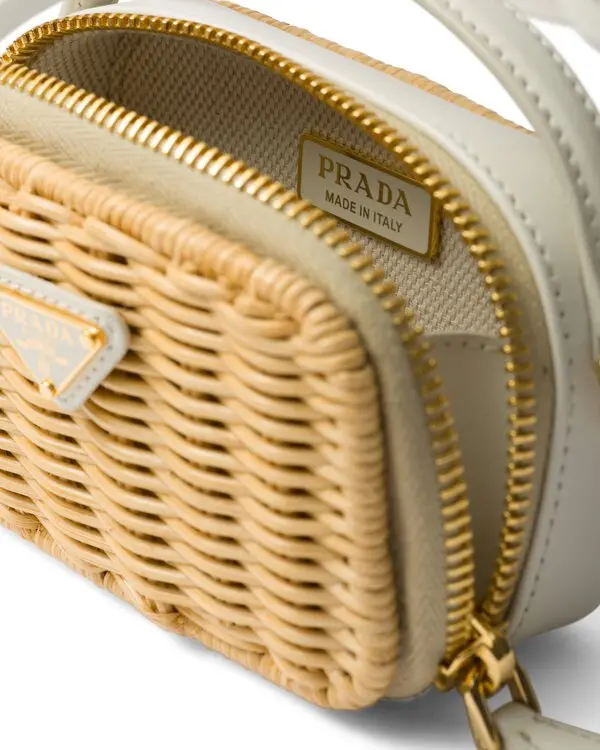 Prada Wicker And Leather Mini-pouch