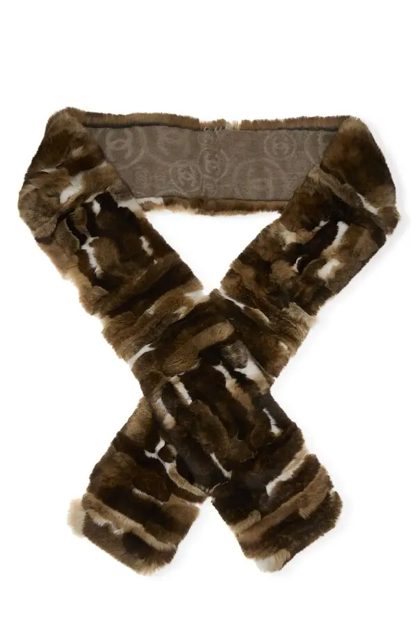 Chanel Rabbit Fur Logo Muffler - Brown
