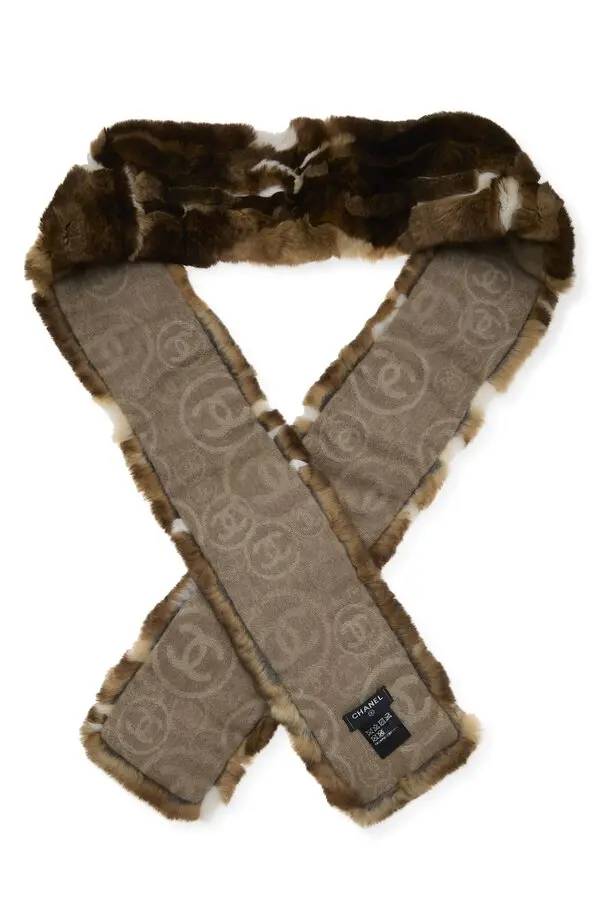 Chanel Rabbit Fur Logo Muffler - Brown