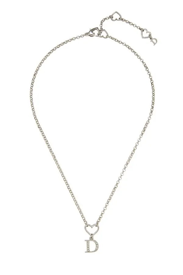 Dior Crystal Embellished Heart Pendant Necklace - Silver