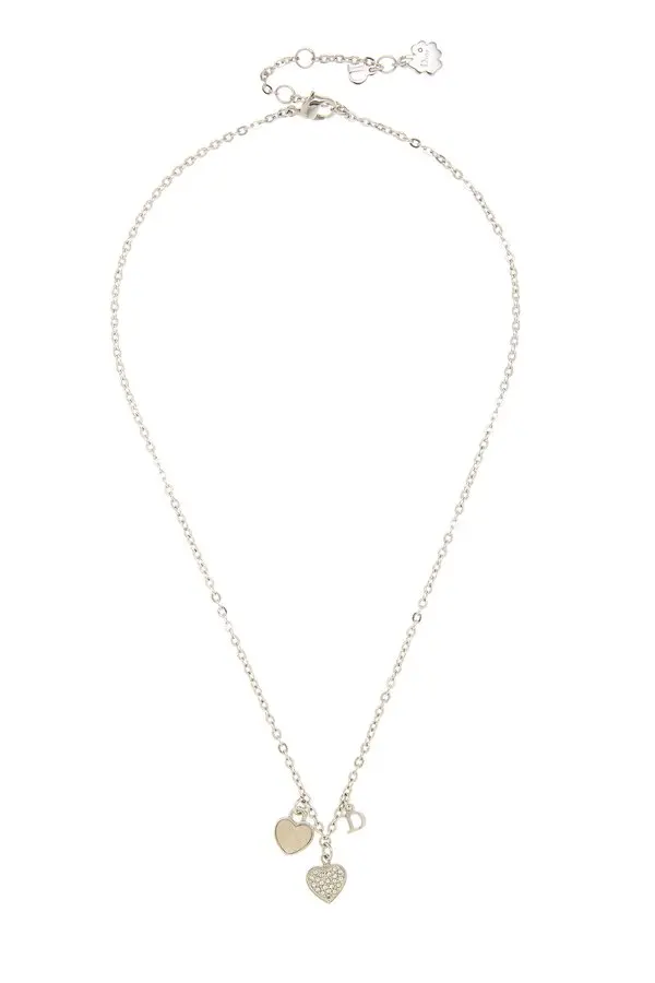 Dior Crystal Heart Pendant Necklace - Silver