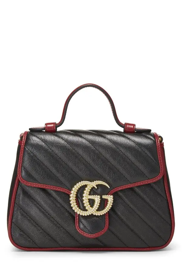 Gucci Leather Gg Marmont Top Handle Bag - Black