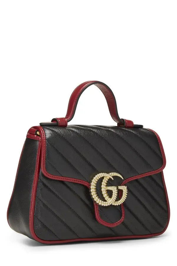 Gucci Leather Gg Marmont Top Handle Bag - Black