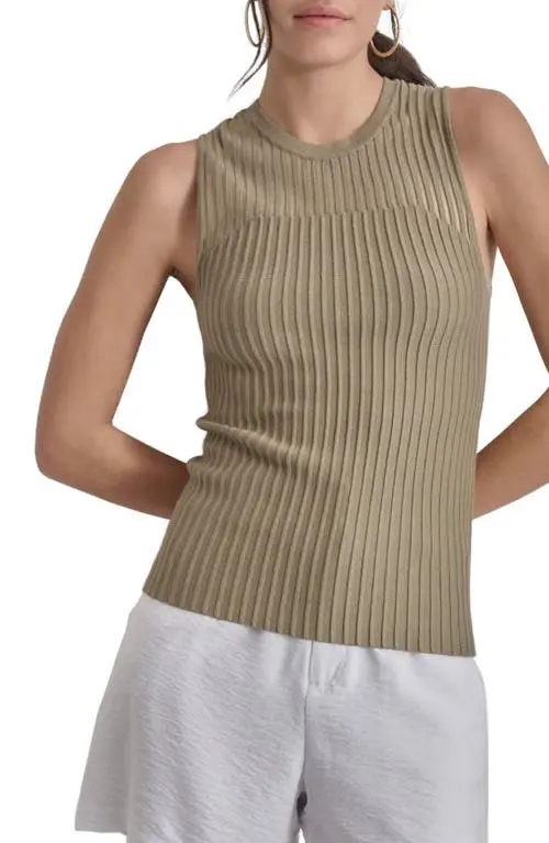 Dkny Stripe Sheer Yoke Sleeveless Sweater - Light Fatigue
