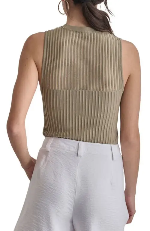 Dkny Stripe Sheer Yoke Sleeveless Sweater - Light Fatigue