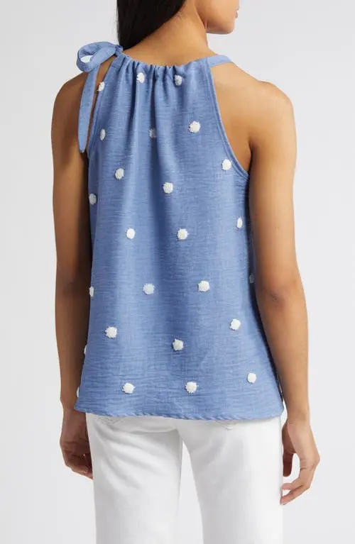 Loveappella Tie Shoulder Sleeveless Top - Chambray