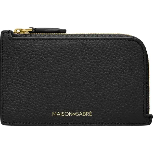 MAISON DE SABRE Leather Zip Card Holder - Black Caviar