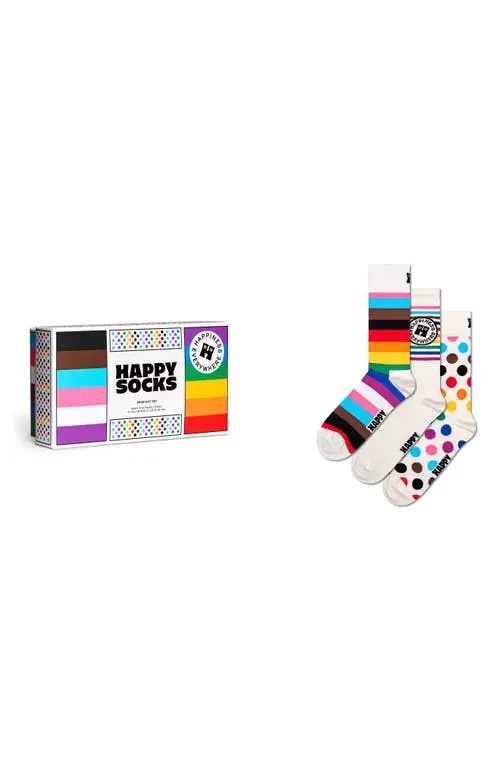 Happy Socks Pride Assorted 3-pack Crew Socks - White Multi